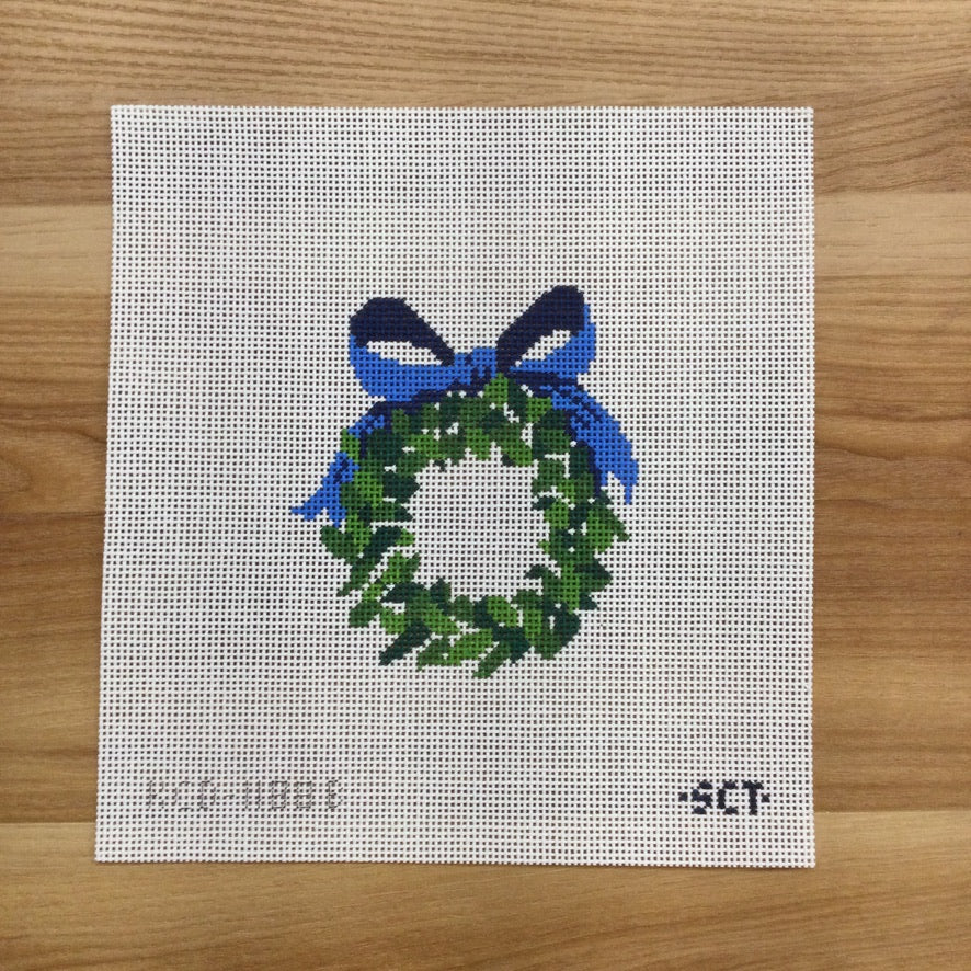 Monogramable Wreath-Blue – The Little Needlepoint Shop